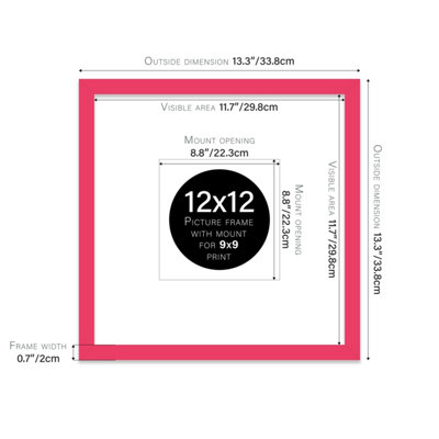 12x12" Bright Pink Picture Frame - 12x12" Square Frame with 9x9" Mount ...