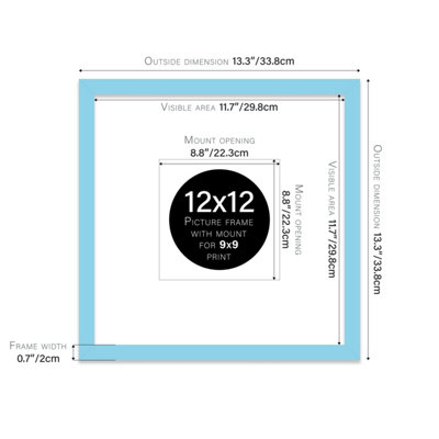 12x12" Light Blue Picture Frame - 12x12" Square Frame with 9x9" Mount ...