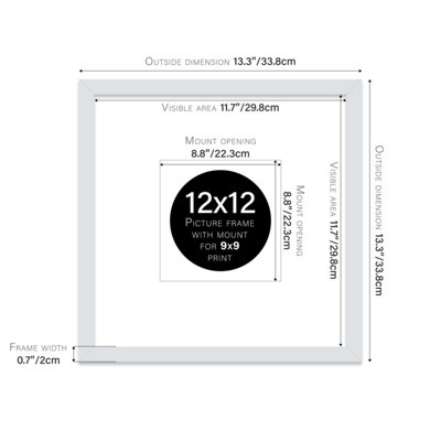 12x12" Light Grey Picture Frame - 12x12" Square Frame with 9x9" Mount ...