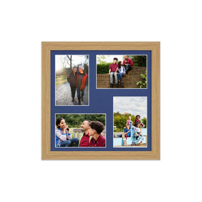 12X12 Light Oak Modern Multi Photo Frame with Blue Mount - Holds 4 ...
