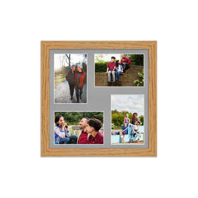 12X12 Oak Modern Multi Photo Frame with Silver Mount - Holds 4 ...