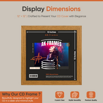 12x12" Oak Modern Vinyl Record Frame For 12 Inch LP Album Covers ...