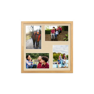 12X12 Oak Sleek Multi Photo Frame with Ivory Mount - Holds 4 Apertures ...