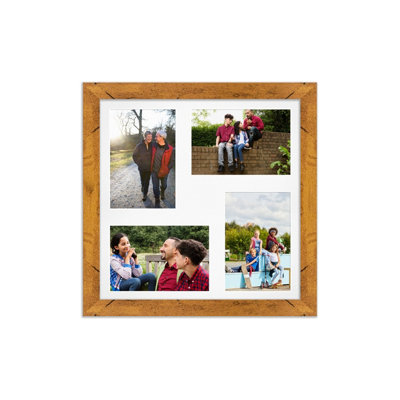 12X12 Rustic Oak Modern Multi Photo Frame with White Mount - Holds 4 ...