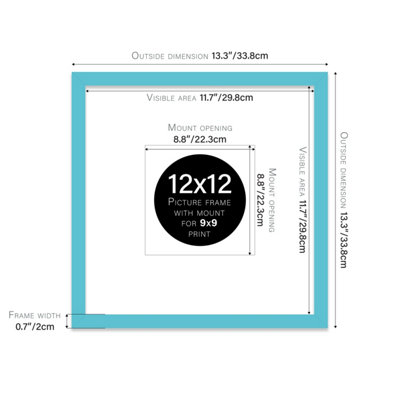 12x12" Turquoise Picture Frame - 12x12" Square Frame with 9x9" Mount ...