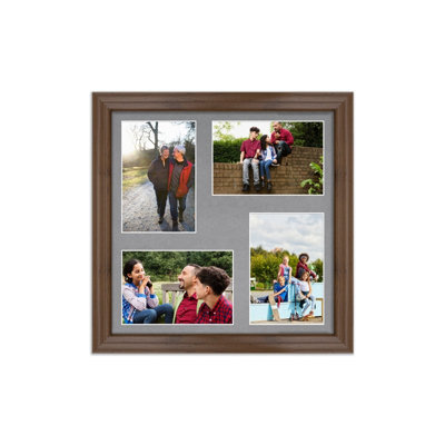 12X12 Walnut Classic Multi Photo Frame with Mid Grey Mount - Holds 4 ...