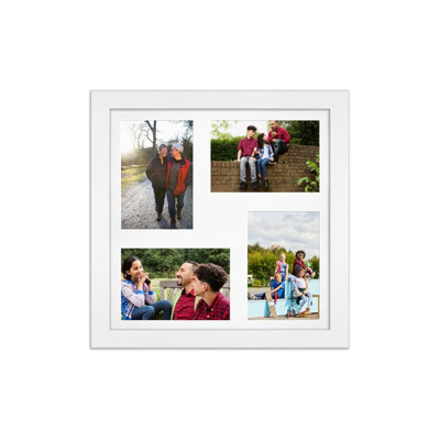 12X12 White Modern Multi Photo Frame with White Mount - Holds 4 ...