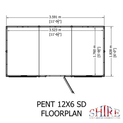 12x6 Shiplap Pent Single Door with opening windows