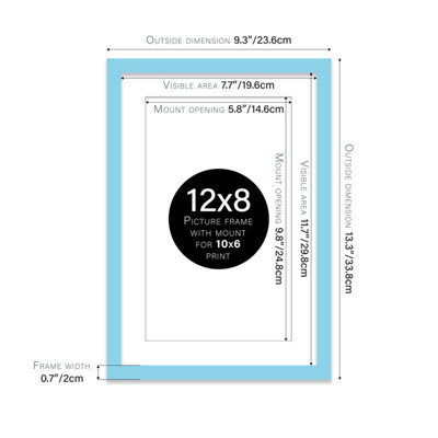 12x8" Light Blue Frame With Mount for 10x6" Pictures 20mm Slim Edge ...