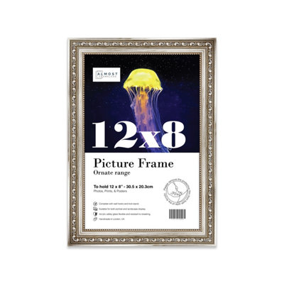12x8 Silver Ornate Picture Frame (30.5 x 20.3cm) Poster, Photo, Artwork ...