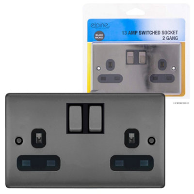 13 Amp Black Nickel Socket Double Switch Plug 2 Gang Power Electric ...