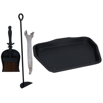 13" METAL ASHPAN ASH PAN TRAY FOR 18" FIREPLACE, HANDLE, RAKE & HEARTH TIDY