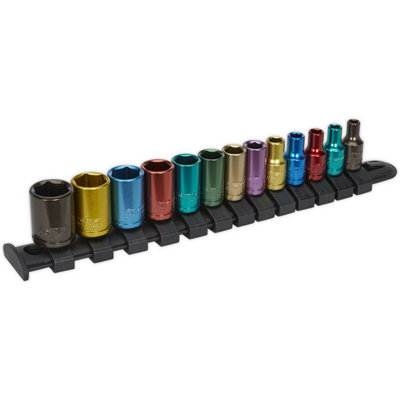 13 PACK Multi Colour Socket Set 1/4" Metric Square Drive - 6 Pt ...