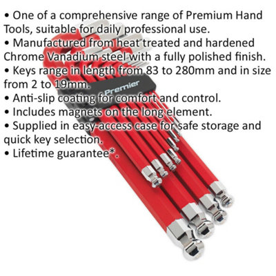 13-Piece Long Jumbo Ball-End Hex Key Set with Anti-Slip Coating - Sizes ...