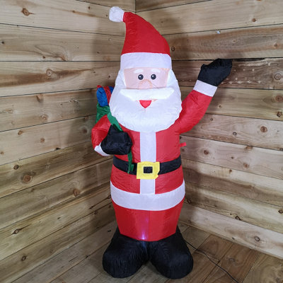 130cm (4ft) Inflatable LED Outdoor Christmas Standing Santa with Gift ...