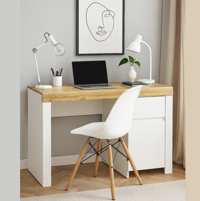 130cm Desk with Drawer Storage Cupboard Wide Oak Effect Top Study Home ...