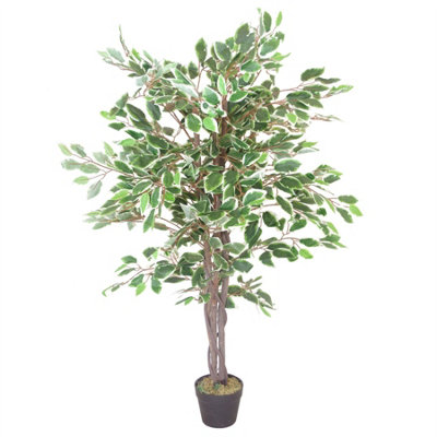 130cm LARGE Realistic White Edge Ficus Artificial Plant Tree | DIY at B&Q