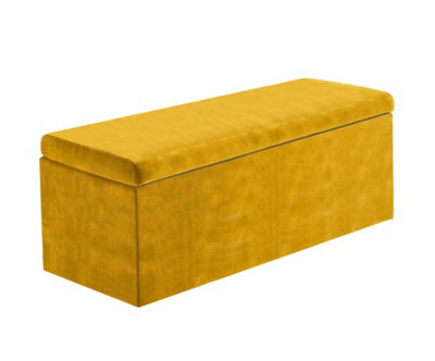 137cm Large Plain Safar Storage Ottoman Box, Mustard Gold Plush Velvet ...