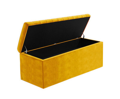 137cm Large Plain Safar Storage Ottoman Box, Mustard Gold Plush Velvet ...