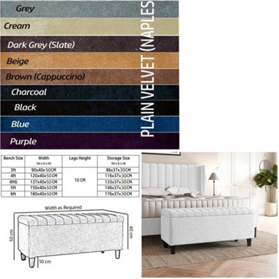 137cm Lined Upholstered Ottoman Storage box with Legs - Grey Naple ...