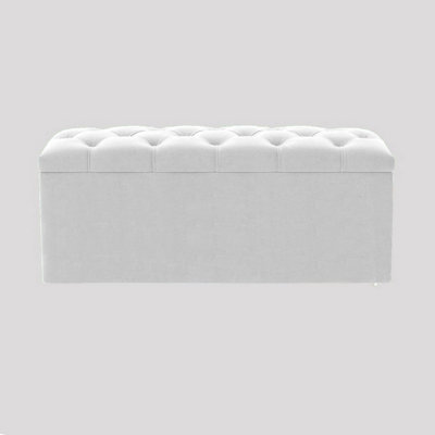 137cm Luna Chesterfield Ottoman Storage Box - White Plush Velvet ...