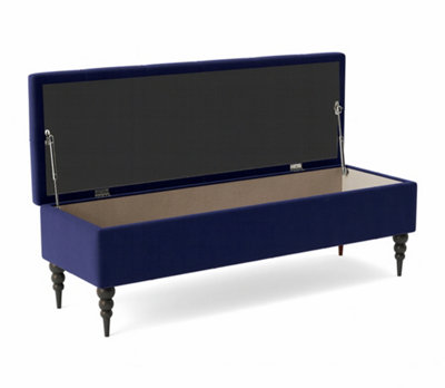 137CM SAFAR OTTOMAN BENCH WITH STORAGE AND TURNED WOODEN LEGS- PLUSH ...