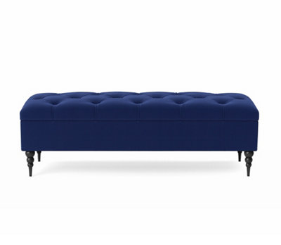 137CM SAFAR OTTOMAN BENCH WITH STORAGE AND TURNED WOODEN LEGS- PLUSH ...