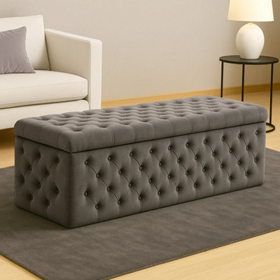 137cm Wide Lux Ottoman Storage Box, Steel Grey Velvet Upholstered ...