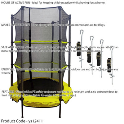 1390mm Kids Mini Trampoline with Safety Net and Ground Anchor for Safe ...