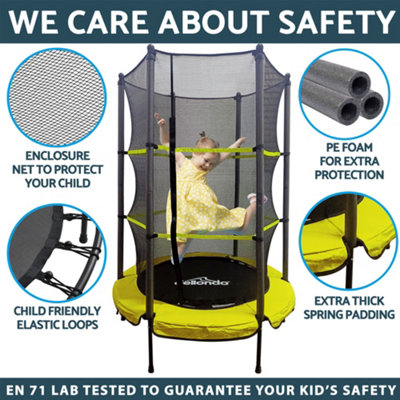 1390mm Kids Mini Trampoline with Safety Net and Ground Anchor for Safe ...