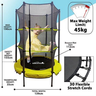 1390mm Kids Mini Trampoline with Safety Net and Ground Anchor for Safe ...
