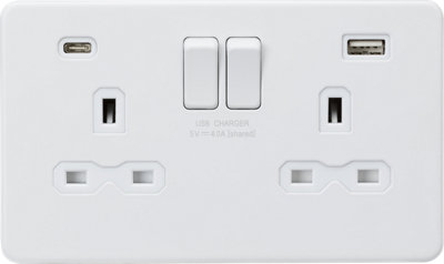 13A 2G SP Switched Socket with Dual USB A+C (5V DC 4.0A shared) - Matt ...