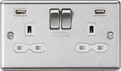 13A 2G switched socket with dual USB charger A + A (2.4A) - Brushed ...