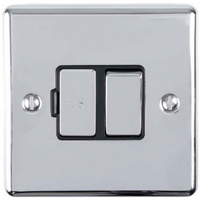 13A DP Switched Fuse Spur CHROME & Black Mains Isolation Wall Plate ...