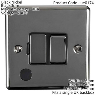 13A DP Switched Fuse Spur & Flex Outlet BLACK NICKEL & Black Mains ...