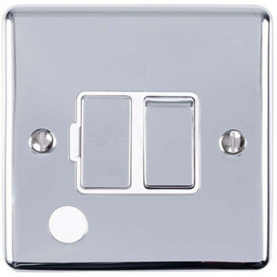 13A DP Switched Fuse Spur & Flex Outlet CHROME & White Mains Isolation