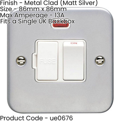 13A DP Switched Fuse Spur & Neon Light HEAVY DUTY METAL CLAD Mains ...