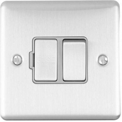 13A DP Switched Fuse Spur SATIN STEEL & Grey Mains Isolation Wall Plate ...