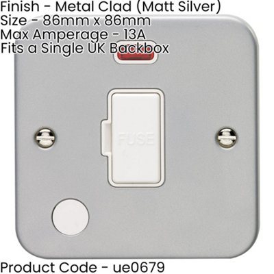 13A DP Unswitched Fuse Spur Flex Outlet & Neon HEAVY DUTY METAL CLAD ...