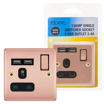 13a Single Socket 2 Usb 2.4a Rose Gold Lighting Switch Light