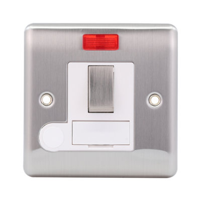 13A Switched Spur c/w Neon + FO Brushed Chrome, White Insert, 10