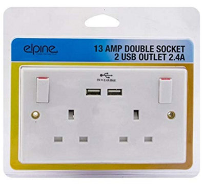 13amp Socket Double Switch Usb Plug 2 Gang Power Electric Wall White ...