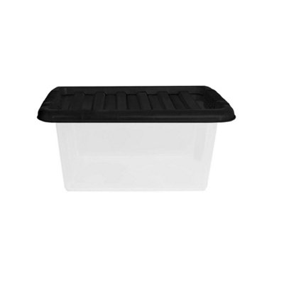 13L Plastic Storage Boxes with Black Lids Stackable Storage for Office ...