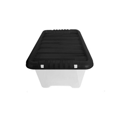 13L Plastic Storage Boxes with Black Lids Stackable Storage for Office ...