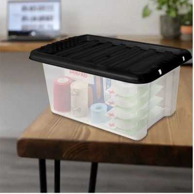 13L Plastic Storage Boxes with Black Lids Stackable Storage for Office ...