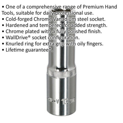 13mm Deep Drive Socket - Durable Forged Steel with Polished Chrome Finish
