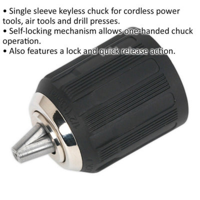13mm Keyless Drill Chuck - Single Sleeve - 1/2" x 20 UNF Thread - Quick ...