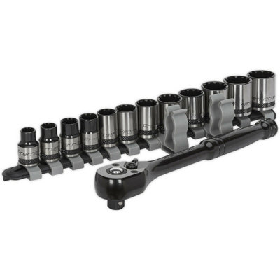 13pc BLACK SERIES Socket & Handle Set - 3/8" Sq TOTAL DRIVE Fits Most ...