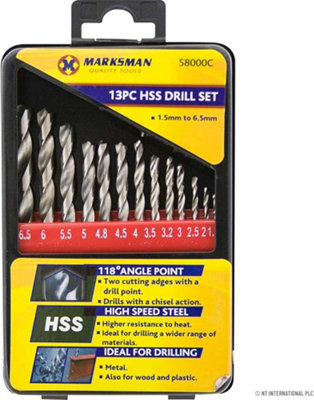 13pc Hss Drill Bits 1.5mm-6.5mm Titanium Set Case Quality Metal Wood Plastic | DIY at B&Q