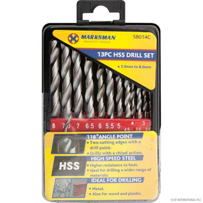 13Pc Hss Drill Bits Set High Speed Titanium Coated Steel Round 2-8Mm | DIY at B&Q